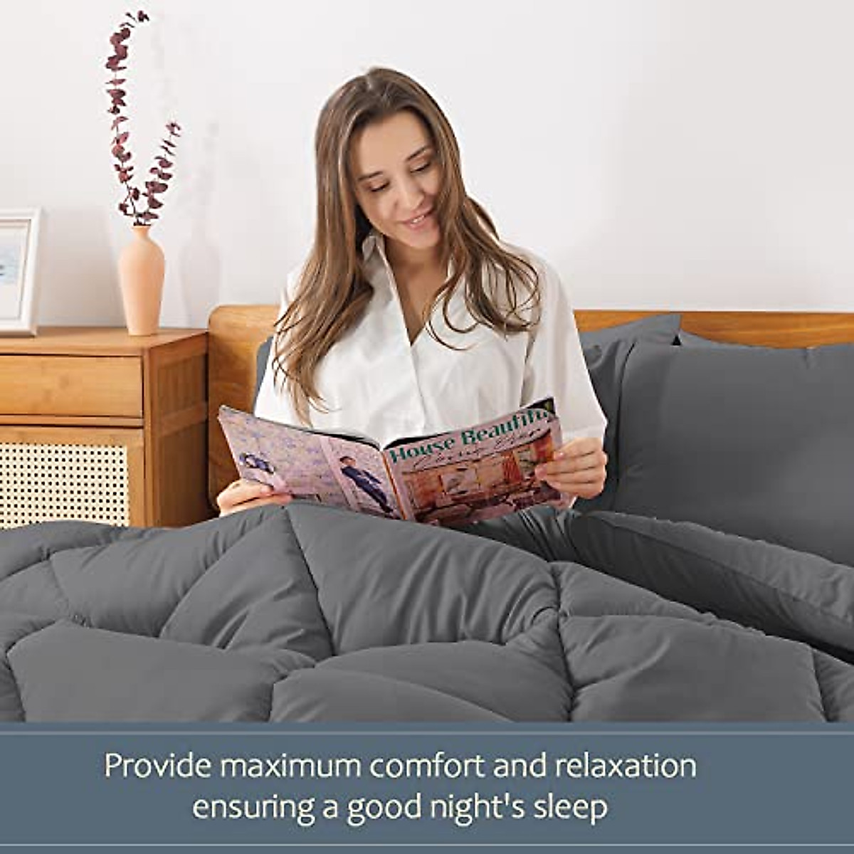 WhatsBedding Grey Comforter Set, Queen Lightweight Comforter Duvet Set for Summer,3 Pieces