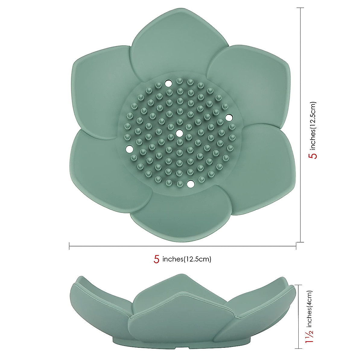Linkidea 4 Pack Soap Dish with Drain, Silicone Bar Soap Holder for Bathroom, Flower Shape Soap Tray for Kitchen Sink