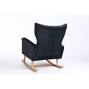 HHOK Rocking Chair, Mid Century Modern Velvet Tufted Upholstered Rocker Armchair Padded Seat with Solid Wood Base, Accent Chair with High Backrest and Armrests for Living Room Bedroom Balcony