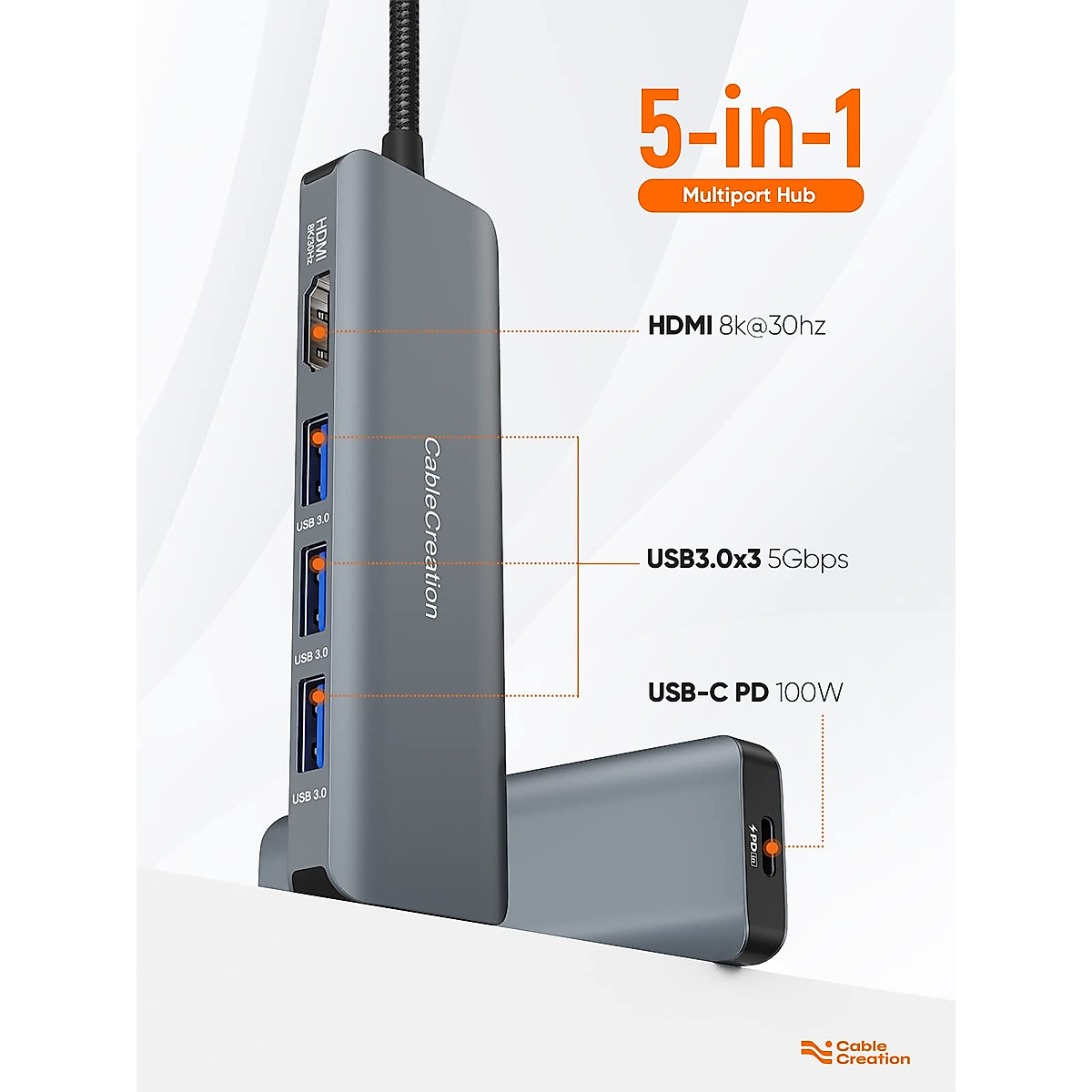 CableCreation 8K HDMI USB C Hub Bundle with Short USB to USB C Cable 1.6FT