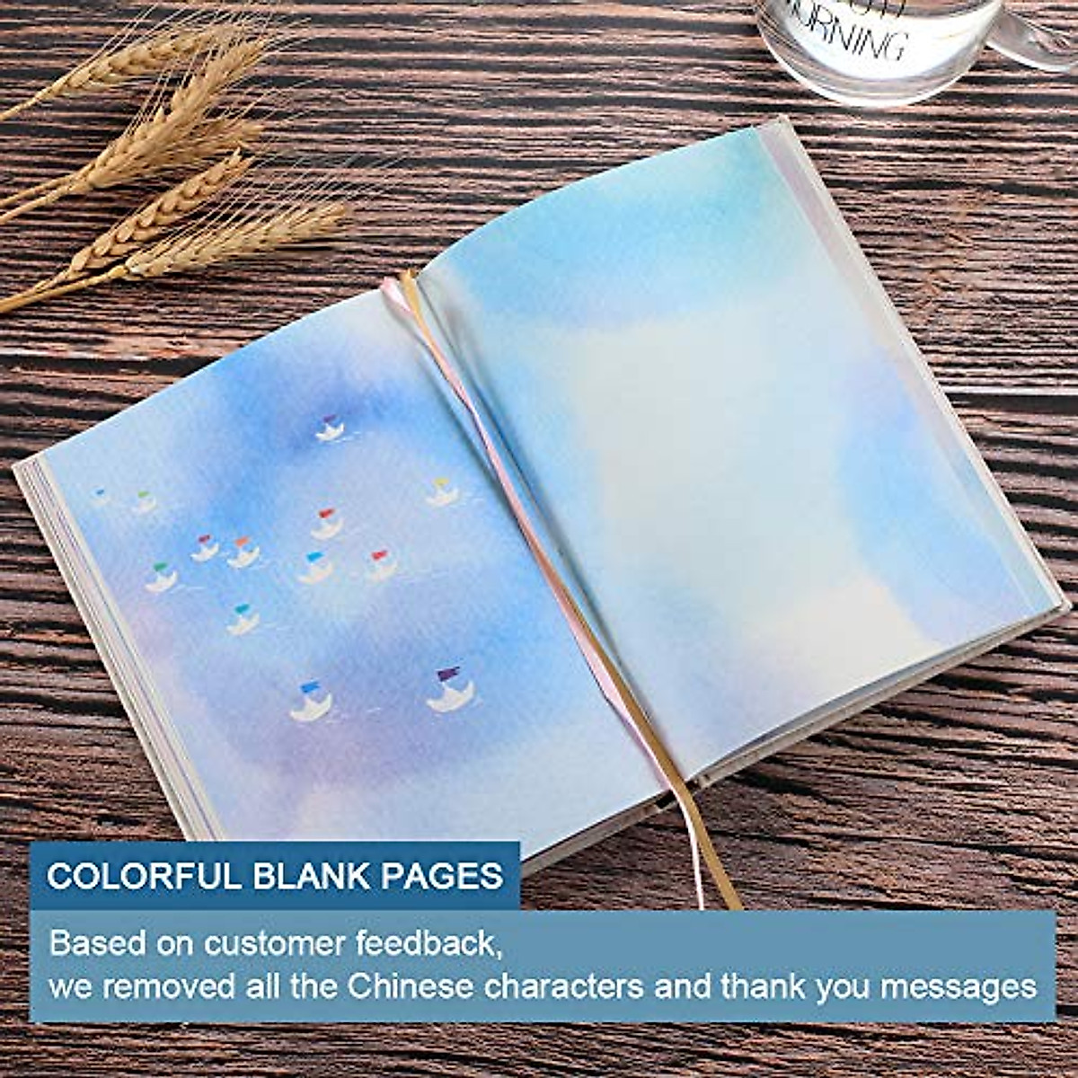 Siixu Colorful Blank Notebook, Unruled Personal Diary Journals to Write in for Women, Hardcover Writing Notepad Gift, Unique Watercolor Design, 192 Pages, 2 Bookmarks, Unlined