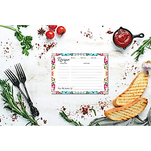 Pioneer Woman Style Floral Recipe Cards (100 Pcs) Flower Recipe Cards, Floral Index Cards, Blank Back Recipe Notecards, Perfect for Bridal Shower (100, 4.25" x 5.5")