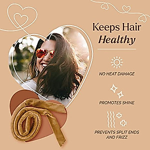 BHDbeauty No Heat Curling Headband You Can Sleep In- Heatless Overnight Natural Curls- Rod Ribbon Lazy Hair Curler Wrap Kit for Long Hair- Includes Bonus Airless Spray Bottle, Caramel, 5 Piece Set