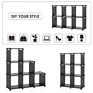 Cube Storage Organizer, 6 Cube Modular Shelves Storage Organizer, DIY Closet Storage Rack for Books Clothes Toys Shoes Arts(Black)-Wishwill