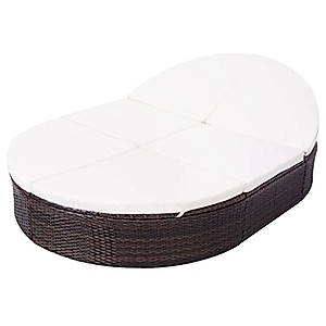 imasay Patio Lounge Bed with Cushion Poly Rattan Brown for Outdoor,Outside,Patio,Garden,Beach,Lawn,Sunbathing,Tanning,Pool,Adjustable Reclining Lounge Chairs