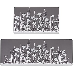 Kitchen Rugs and Mats Cushioned Anti Fatigue, Uamector 2 PCS Non Skid Kitchen Runner Rugs, Waterproof Memory Foam Kitchen Floor Mat, Standing Desk Mat for House, Sink, Office, Kitchen (Gray)