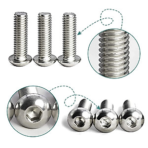 M2.5-0.45 x 25mm Button Head Socket Cap Screws, Stainless Steel 304, Full Thread, Allen Socket Drive, Heavy Duty Machine Hexagon Screw Drive 100 PCS