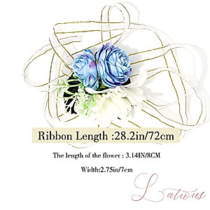 Latious Wedding Prom Wrist Corsage Rose Corsages Wristlet Bridesmaids Hand Flower Wristband Bridal Flowers Decor for Women and Girls (Blue Camellia)
