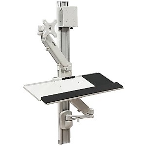 Displays2go Wall Mounted Computer Station, Monitor Mount, CPU Holder, Adjustable Arms (DWSSW01WT)