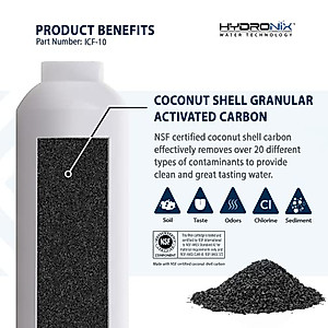 Hydronix ICF-10 RO Reverse Osmosis Post Polishing, Fridge and Ice Inline Coconut GAC Water Filter, 2000 Gal, 1/4" NPT