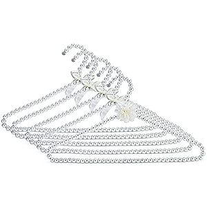 Pearl Hangers Strong Metal Heavy Duty Pack of 5 Elegant Clothes Hangers Beaded White Flower Ribbon Combination for Adults Men Women Kids Children