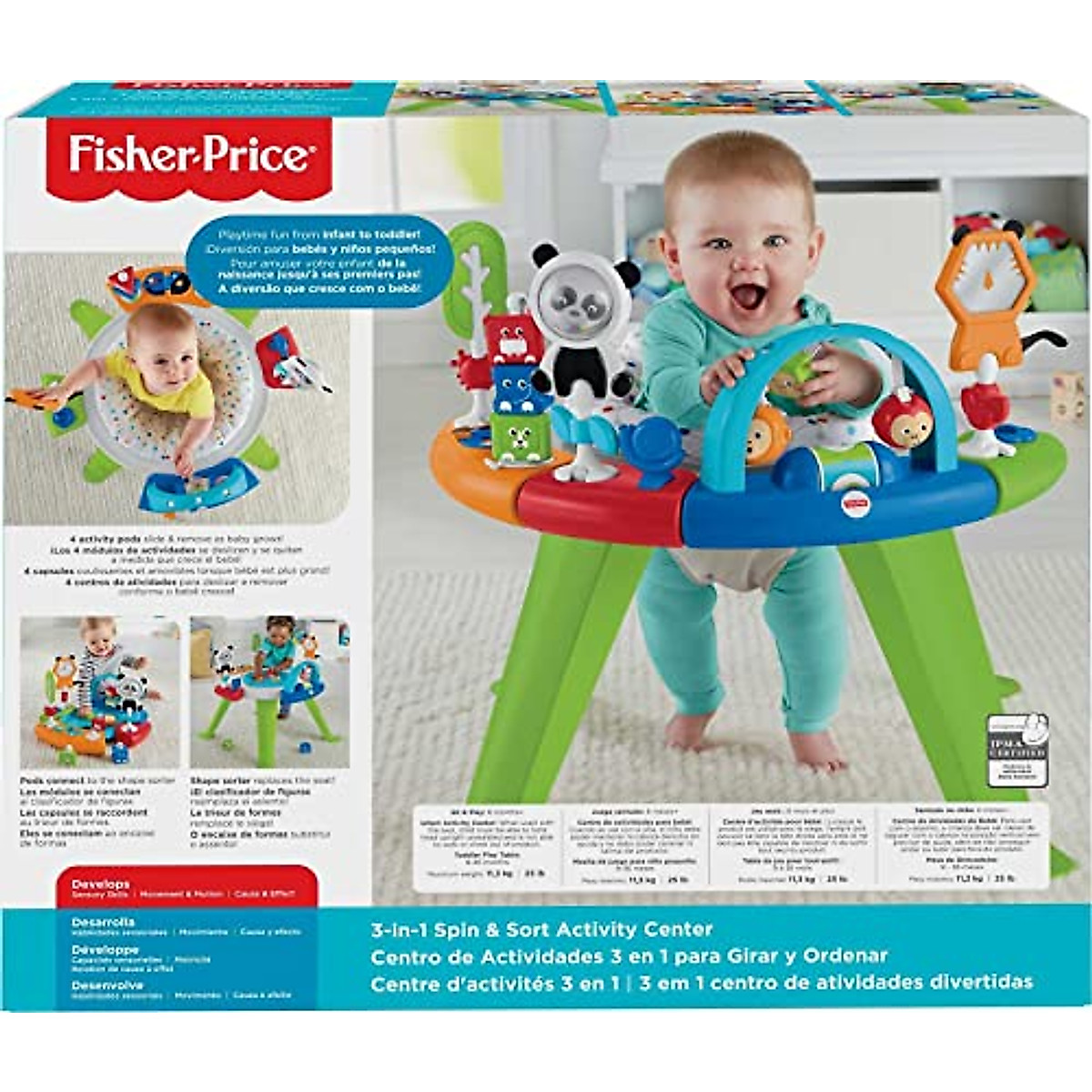 Fisher-Price Baby to Toddler Toy 3-In-1 Spin & Sort Activity Center and Play Table with Playmat and 10+ Activities, Retro Roar