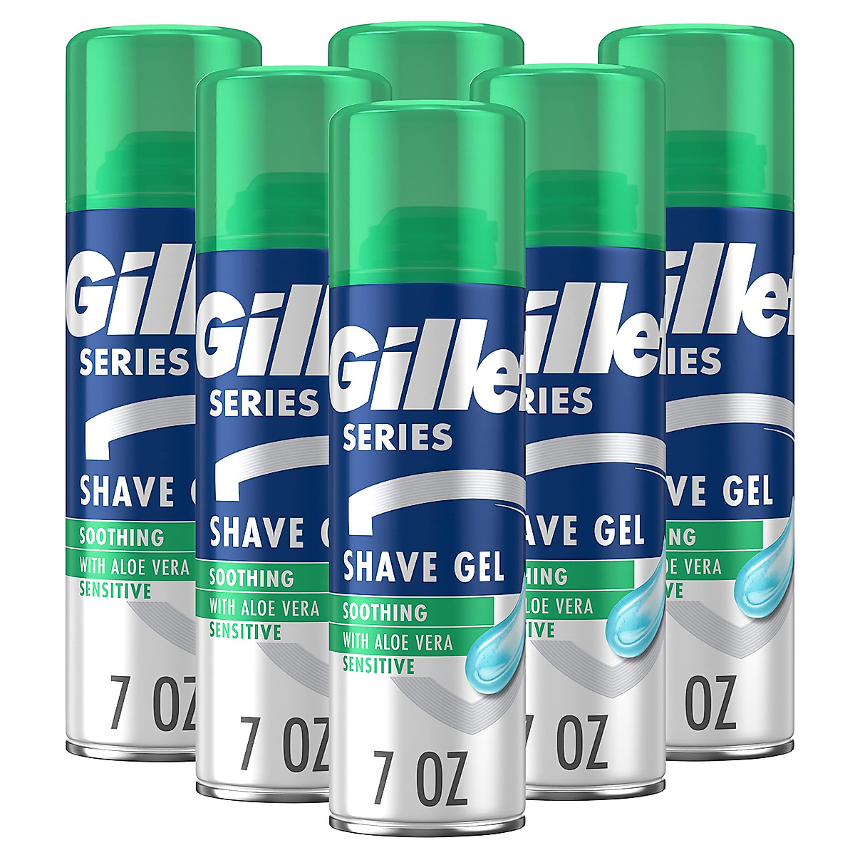 Gillette Series 3X Sensitive Shave Gel, 6 Count, 7oz Each, Hydrates, Protects and Soothes Sensitive Skin, 7 Ounce (Pack of 6)