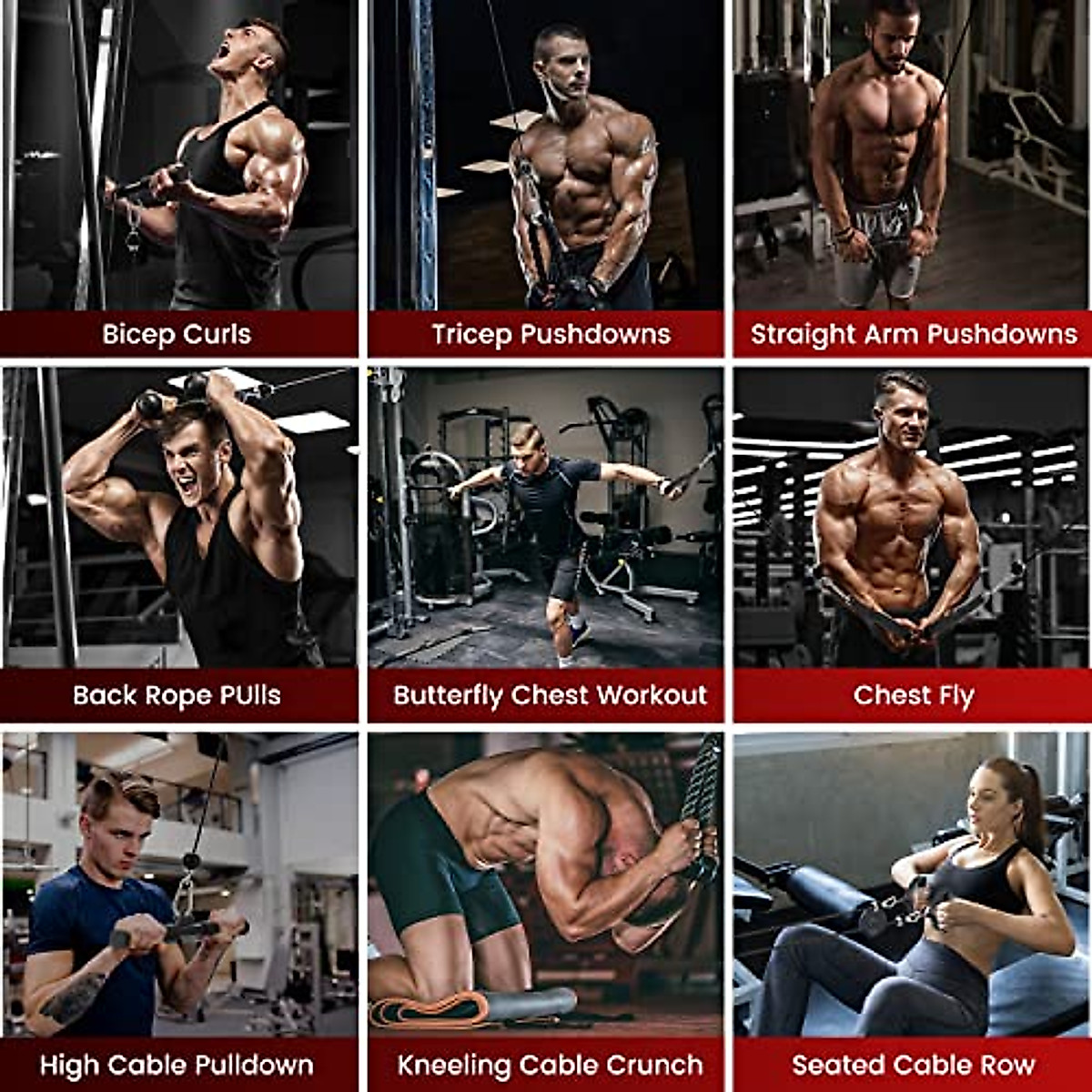 Concho Cable Pulley System Gym, Upgraded Weight Pulley System with 3 Detachable Handles, LAT and Lift Pulley Attachments for Biceps Curl, Triceps, Chest Workout - DIY Home Gym Fitness Equipment