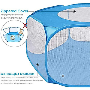 M MAIUS Small Animal Playpen, Pet Cage with Top Cover Anti Escape, Waterproof Small Animal Cage Transparent Yard Fence for Dog Cat Bunny Puppy Rabbits Guinea Pig Hamster Chinchillas Playpen (New Blue)