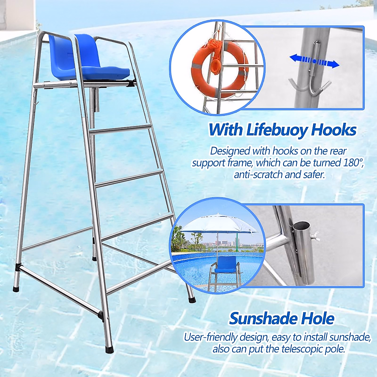 Heavy Duty Outdoor Chairs - 47.2in/59in/71in High Life Guard Chair - Tall Lifeguard/Deck Chairs Outdoor for Adults, Kids - Lifeguard Stand with ABS Comfortable Seat for Patio Beach (Size : High 180cm