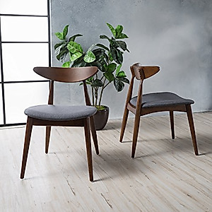 Christopher Knight Home Barron Fabric Dining Chairs, 2-Pcs Set, Charcoal & Bass Mid Century Modern Square Faux Wood Dining Table, Walnut Finish