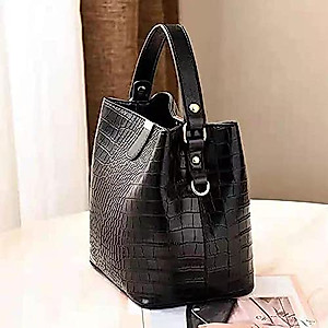 LABANCA Women Retro Alligator Bucket Bags Crocodile Pattern Designer Shoulder Bag Ladies PU Purse Crossbody Wallet Bag, Black
