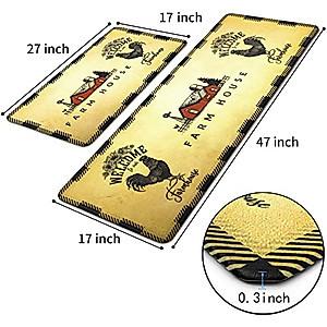 Kitchen Mat Set of 2 Farmhouse Anti Fatigue Floor Mat,Rooster Buffalo Plaid Sunflowers Kitchen Rug Sets PVC Leather Waterproof & Non-Slip Comfort Standing Mats for Kitchen,Sink,Office,Laundry