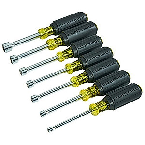 Klein Tools 631M Tool Set, Made in USA, Magnetic Nut Drivers Sizes 3/16, 1/4, 5/16, 11/32, 3/8, 7/16 and 1/2-Inch on 3-Inch Full Hollow Shaft, 7-Piece