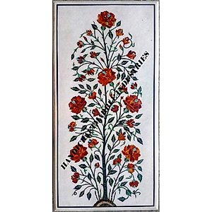24 x 15 Inch Tree of Life Design White Marble Inlay Top Floral Birds Carnelian Inlay Living Room Decor, Patio Decor, Home Decor Furniture