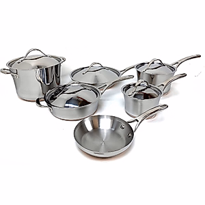 Anolon Nouvelle Stainless Steel Cookware Pots and Pans Set, 11 Piece