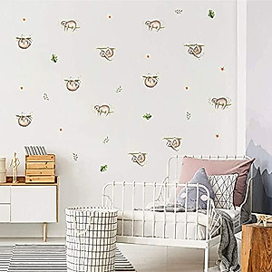 funlife 60 PCS Sloth Wall Decals Peel and Stick, PVC Woodland Animals Wall Stickers, Nursery Wall Décor Stickers for Kids Room Playroom Classroom Girls Bedroom