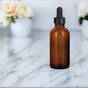 JUVITUS 2 oz Amber Glass Boston Round Graduated Measurement Glass Dropper Bottle (12 pack) + Funnel