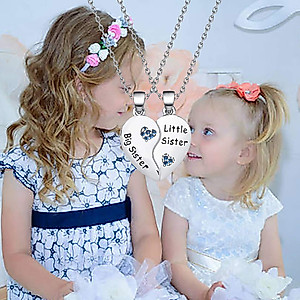 BAUNA Matching Big Sis Little Sis Heart Necklace Set Sister Necklace for 2 Gift for Sister Family Best Friends (Sister Necklace Set)