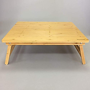 Time Concept Vacances Foldable Bamboo Table - L 20" x W 24" x H 9" - Wooden Picnic Furniture, Portable Dining Use