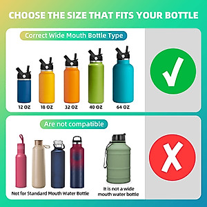 Tonlinco Straw Lid for Hydroflask Wide Mouth,Lids With Straw Compatible with Hydro Flask 20 32 40 oz Wide Mouth Wide Mouth Straw Lid Compatibility Most Sports Water Bottle (Black)