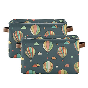 susiyo Large Foldable Storage Bin Funny Hot Air Balloons Fabric Storage Baskets Collapsible Decorative Baskets Organizing Basket Bin with PU Handles for Shelves Home Closet Bedroom Living Room-1Pack