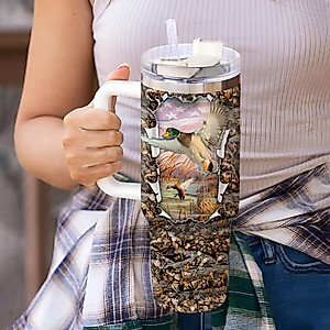 Hyturtle Personalized Stainless Steel Tumbler 40oz with Handle and Straw-Mallard Duck Hunting Camo Tumbler Cup with Lid, Double Wall Vacuum Thermos Insulated, Gifts For Women, Men, Christmas, Birthday