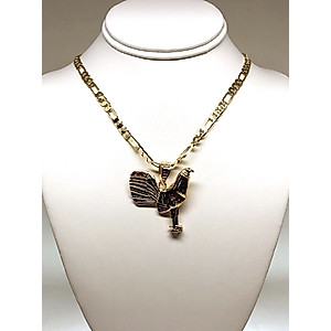 Gold Plated Chicken Rooster Pendant Necklace Figaro 26" 5mm Gallo Medalla Oro Laminado