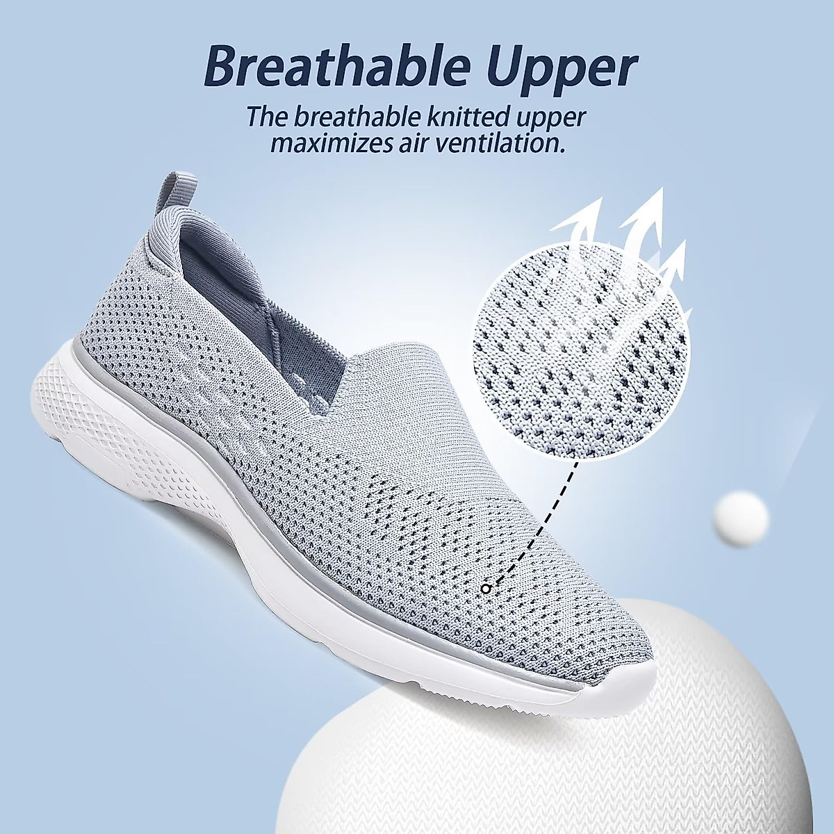 Zuwoigo Women Casual Slip-on Walking Running Shoes - Breathable Workout Gym Work Sneaker 7 B(M) US Light Gray