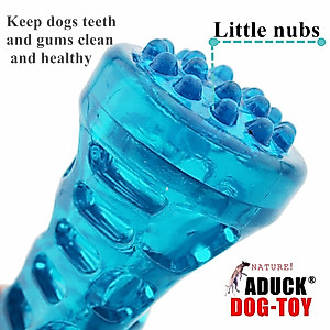 ADUCK Dog Chew Toys Squeaky Tooth Cleaning Bone (Dumbbell Series) Bite Resistant Squeeze Squeaker Puppy Dog Toys for Aggressive Chewers Training and Playing -7.09 inches (Crystal Blue - Large)