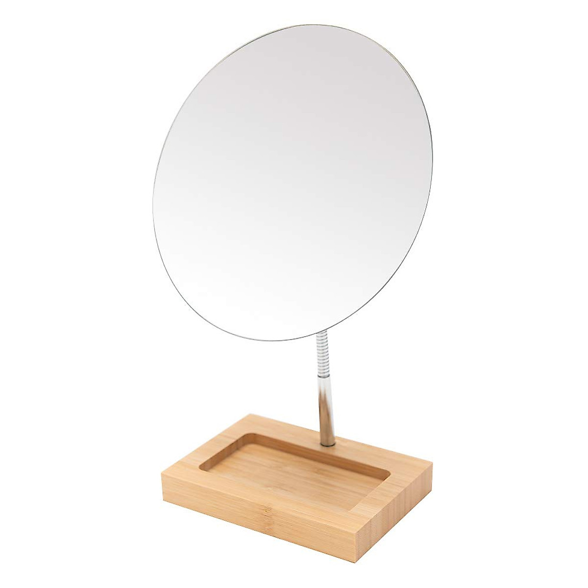 YEAKE Flexible Gooseneck Bamboo Vanity Makeup Mirror,360°Rotation 8" Large Frameless Vanity Mirror Folding Portable Table Desk Mirror with Stand Bathroom Shaving Make Up Mirrors Round