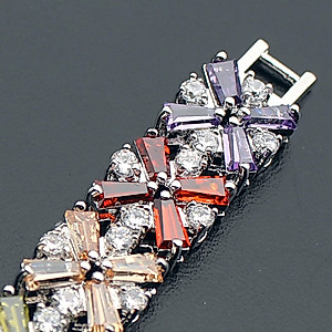 Fashion Jewelry Tennis Bracelet Garnet Emerald Amethyst Morganite Peridot White Topaz Plated Silver Bracelets 7 inch (Multi Gemstone)