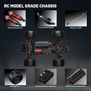 SupKonXi 1:14 RC Trucks, High Speed RC Cars 40KPH, 4WD Off Road Remote Control Monster Truck, 2.4GHz Electric Toy Buggy Vehicles with 2 Batteries, Shining LED Lights, Gift for Adults and Boys