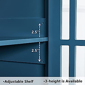 Wood Accent Buffet Sideboard Storage Cabinet with Doors and Adjustable Shelf, Entryway Kitchen Dining Room, Dark Teal