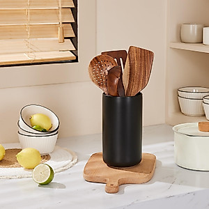 Black Matte Ceramic Countertop Utensil Holder - 6.6in Modern Spatula Holder for Farmhouse Kitchen Decor