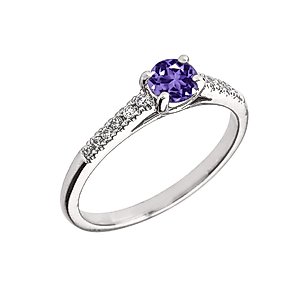 10K White Gold Diamond and Genuine Amethyst Engagement Proposal Ring (Size 6)
