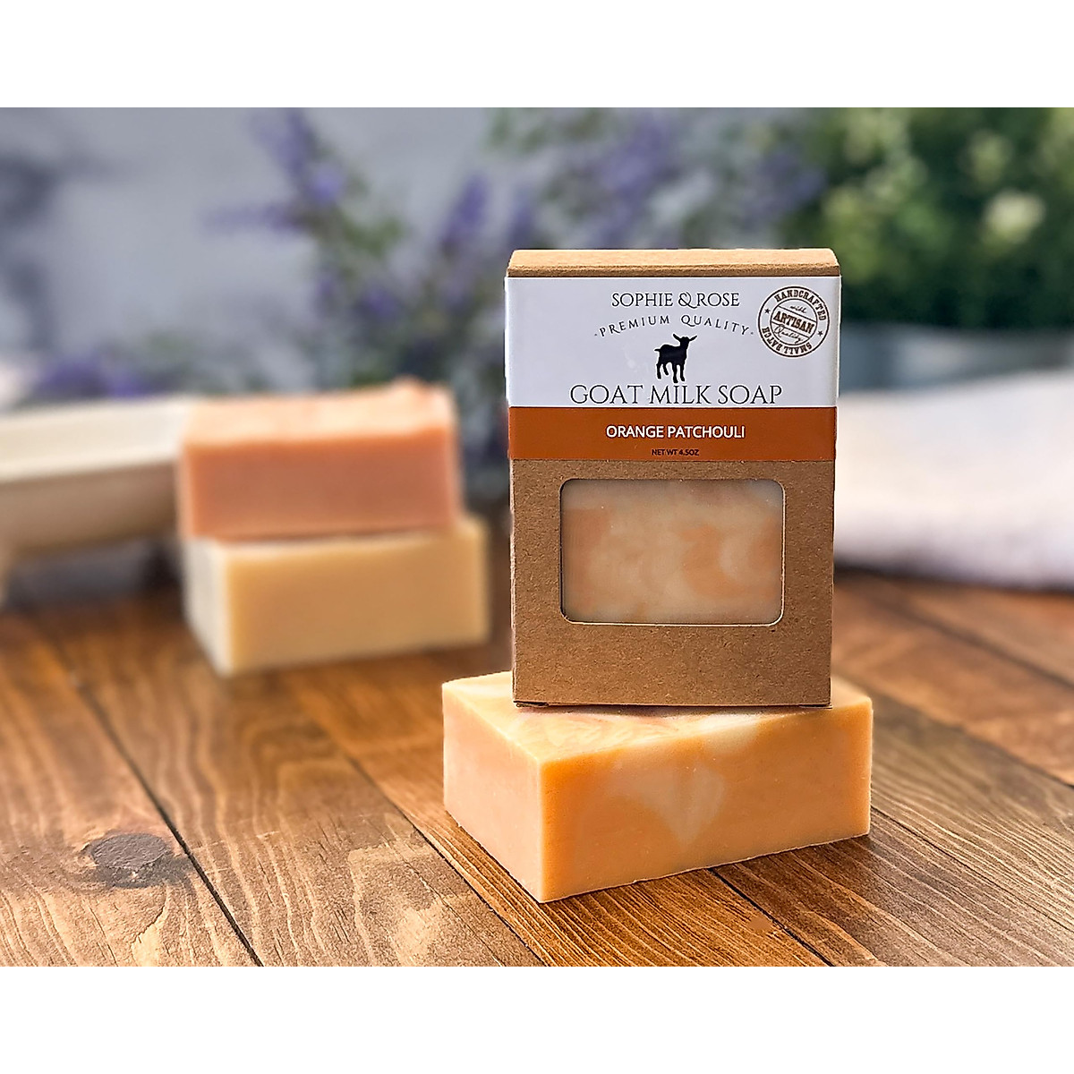 Sophie & Rose Goat Milk Soap, Moisturizing Cleansing Bar, Creamy, Nourishing Lather, Gentle For Sensitive Skin, Handmade USA (Orange Patchouli, 4.5 ounce (Pack of 1))