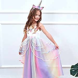 Unicorn Princess Dress Up Clothes for Little Girls – Costume, Jewelry and Headband (4-5 Years, Unicorn Princess 5C)