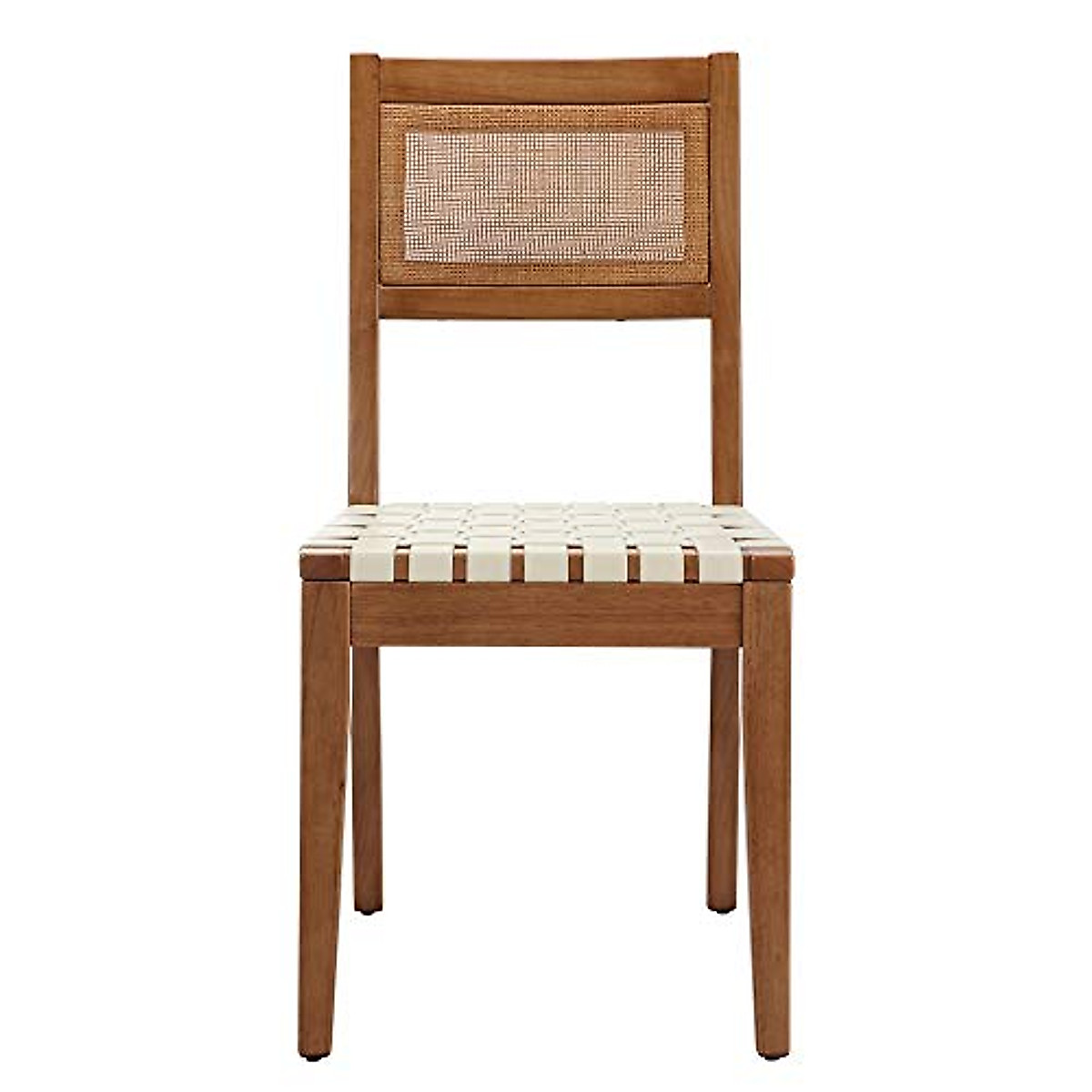 Amazon Brand - Rivet Erikson Vegan Leather Woven Dining Chair, Set of 2, 21.5"D x 18"W x 35.8"H, Beige