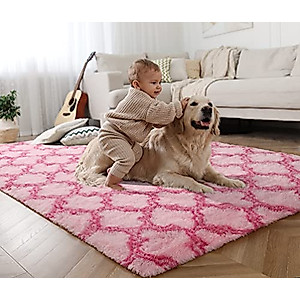 Guucha Fluffy Large Area Rugs, Soft Moroccan Shaggy Carpets, Indoor Modern Plush Area Rugs for Living Room, Bedroom, Kids' Room, Nursery Room, Pink 4x6 Feet