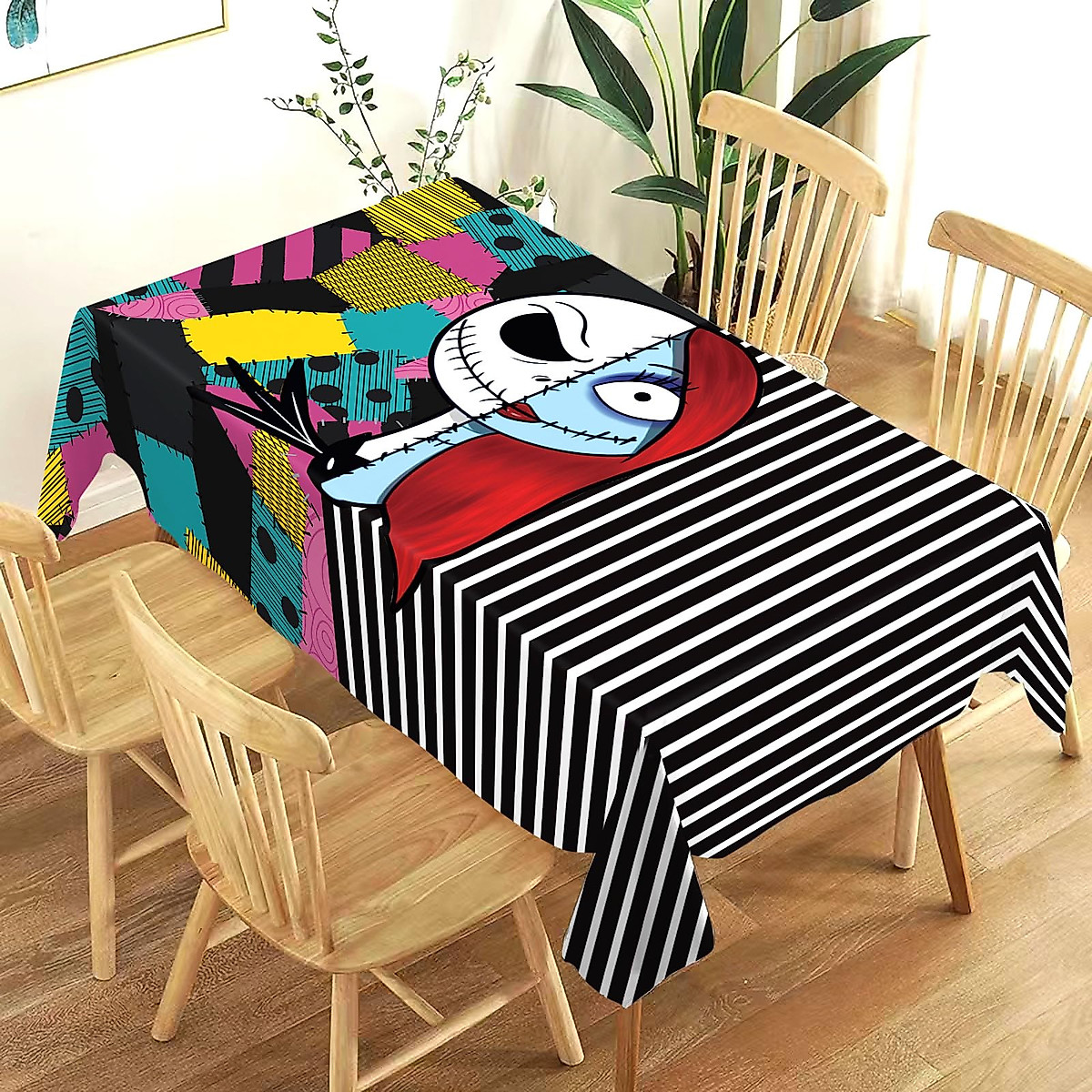 Heyfary The Nightmare Before Christmas Tablecloth Halloween Jack Skellington and Sally Birthday Party Decoration Home Kitchen Dining Room Rectangular Table Cloth Decor (60''×84'')