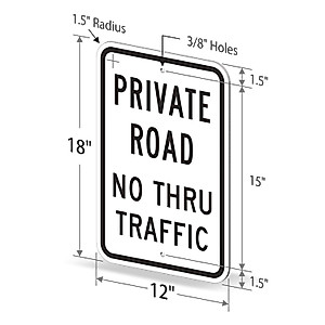 SmartSign 3M Engineer Grade Reflective Sign, Legend "Private Road No Thru Traffic", 18" high x 12" wide, Black on White