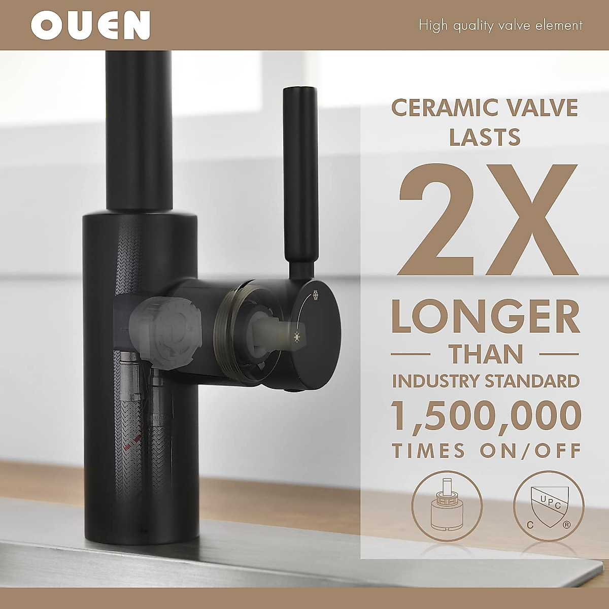 OUEN Matte Blcak Bar Faucet with Pull Down Sprayer for Single Sink,Bar Brass Faucet One Hole for RV Campers Sink Small Faucet with cUPC Supply Hose