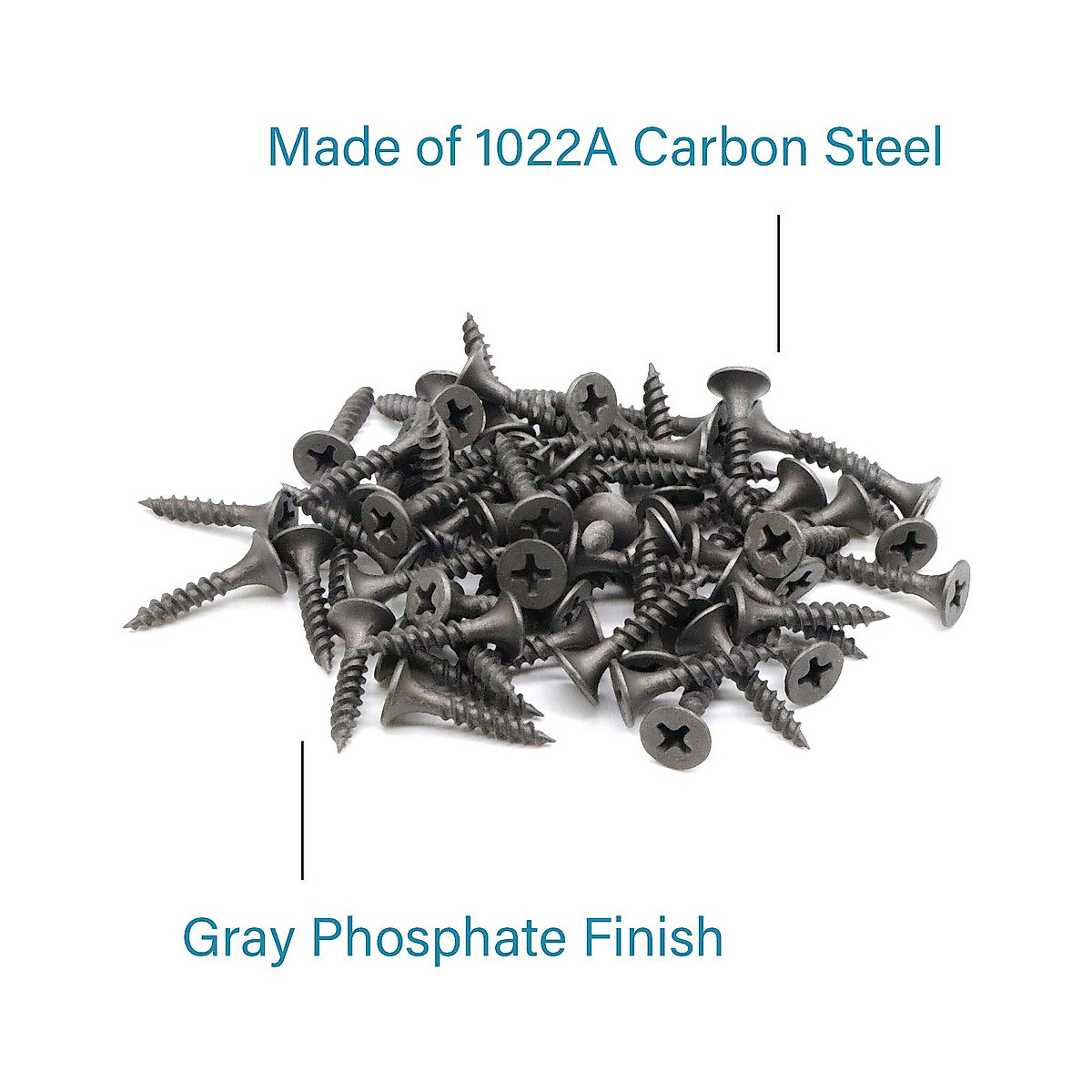 IMScrews 200pcs #6 x 3/4" Flat Head Phillips Drywall Screws, Fine Thread, Sharp Point Sheetrock Wood Screws, Carbon Steel, Gray Phosphate